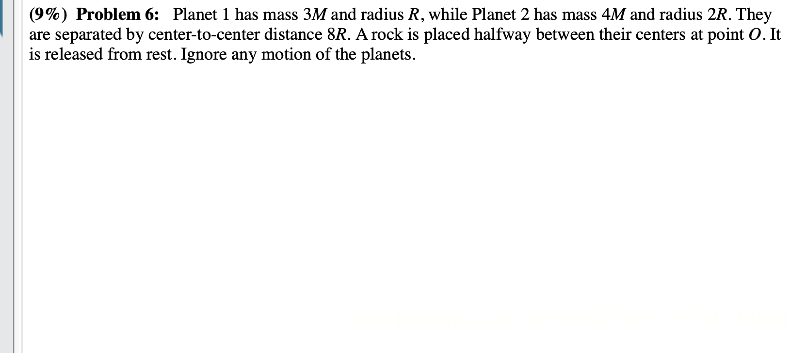 Solved (9%) ﻿Problem 6: Planet 1 ﻿has mass 3M ﻿and radius R, | Chegg.com