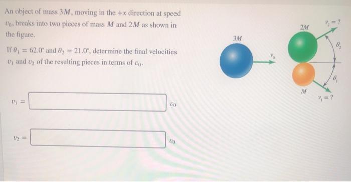 Solved 2M An object of mass 3M, moving in the +x direction | Chegg.com