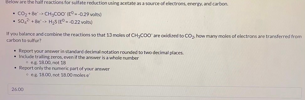 Solved Below are the half reactions for sulfate reduction | Chegg.com