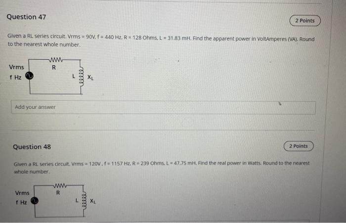 Solved Given a RL series circuit. Vrms =90 V,f=440 Hz,R=128 | Chegg.com