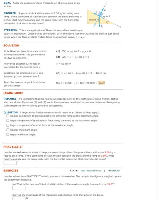 Solved incline. PROBLEM Suppose a block with a mass of 2.50 | Chegg.com
