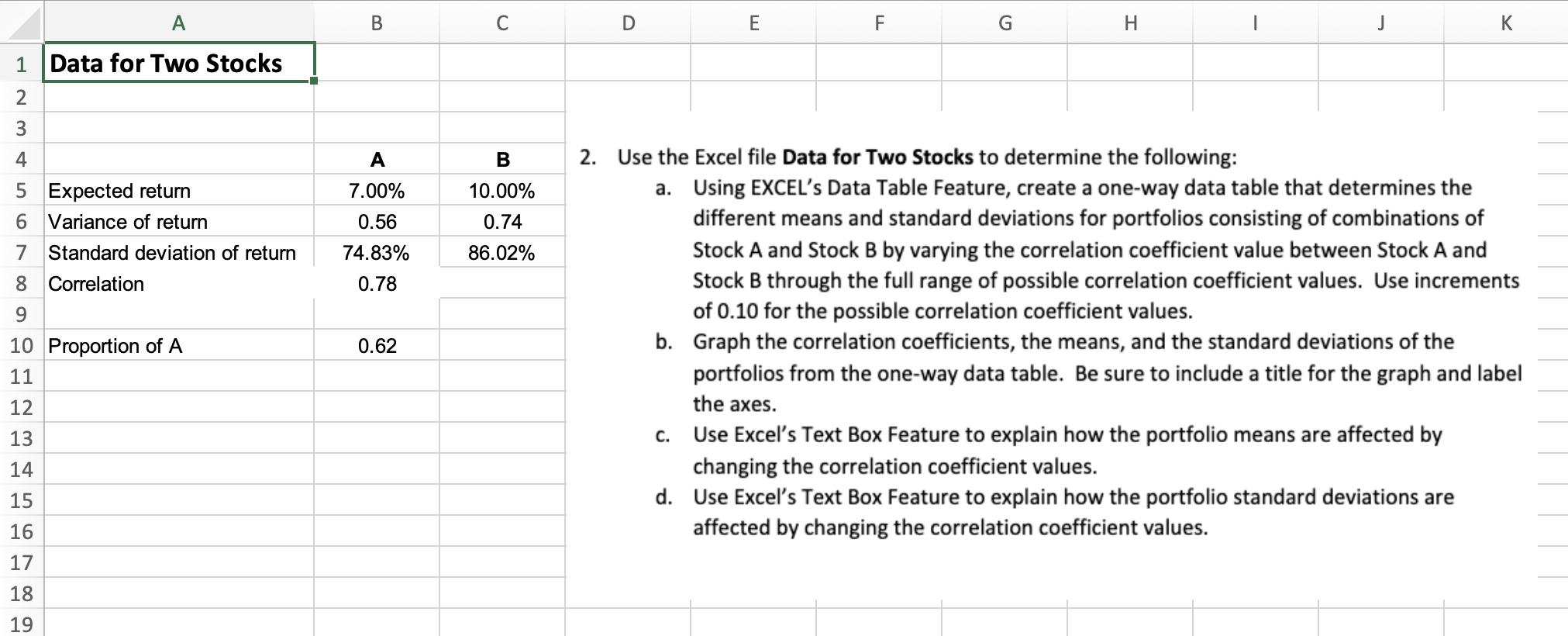Solved 2. ﻿Use the Excel file Data for Two Stocks to | Chegg.com