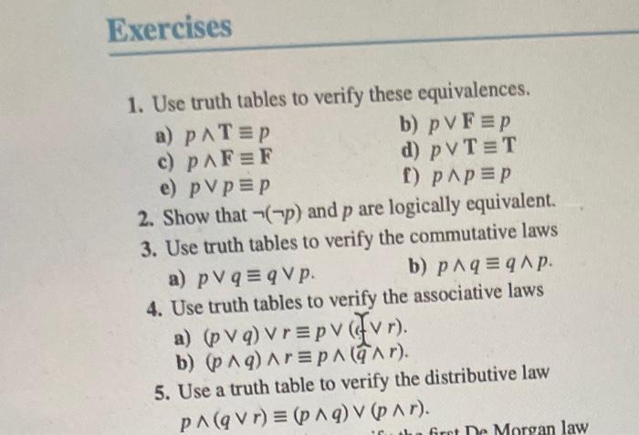 Solved Exercises 1. Use truth tables to verify these | Chegg.com