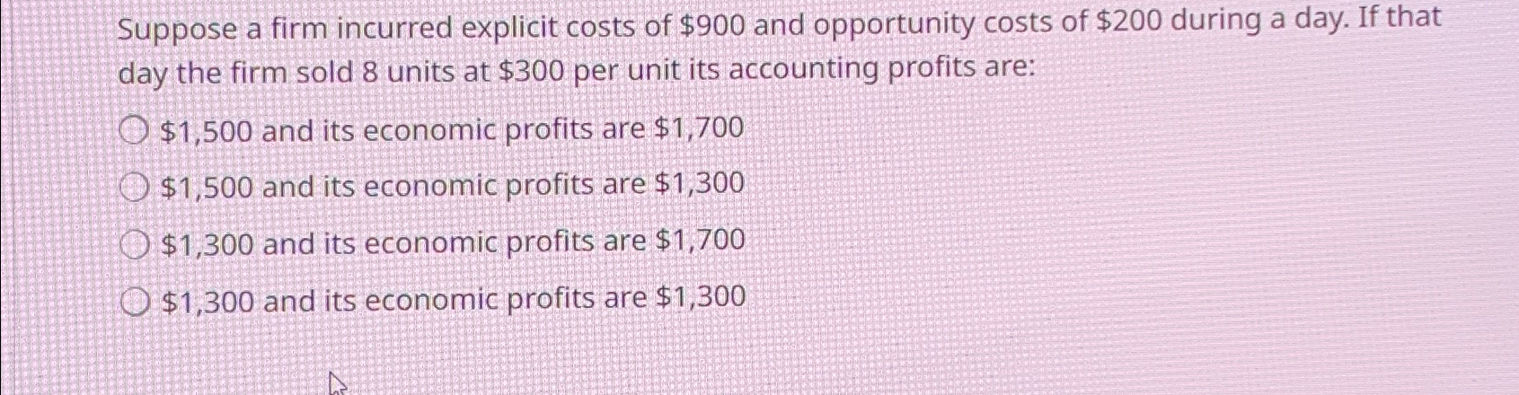 Solved Suppose a firm incurred explicit costs of $900 ﻿and | Chegg.com