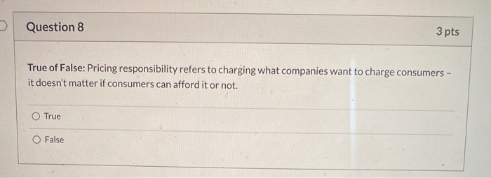 Solved Question 8 3 pts True of False: Pricing | Chegg.com
