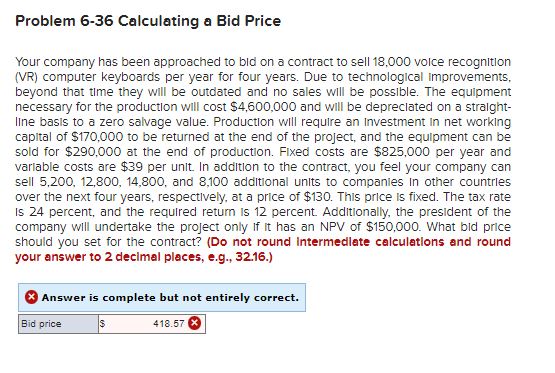Solved Problem 6-36 ﻿Calculating a Bid PriceYour company has | Chegg.com