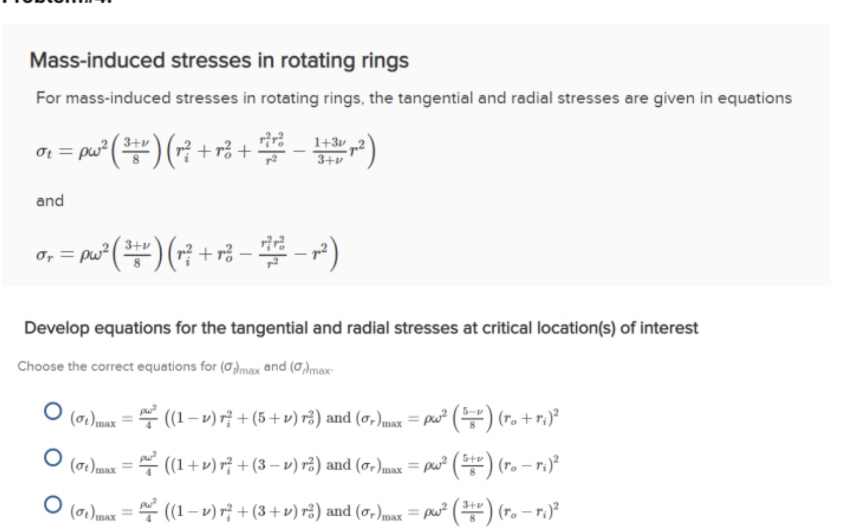 Solved Mass-induced stresses in rotating ringsFor | Chegg.com | Chegg.com