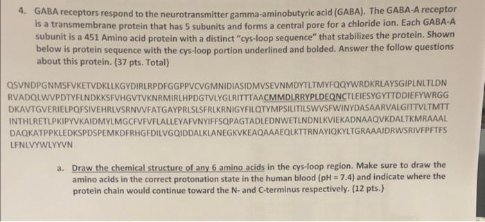 Solved 4. GABA receptors respond to the neurotransmitter | Chegg.com
