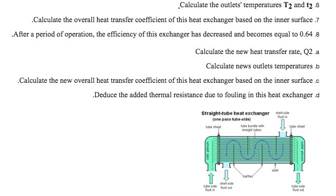 Solved A counterflow shell and tubes heat exchanger with one | Chegg.com