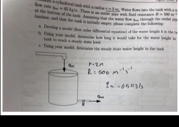 Solved w , ULET a cylindrical tank with a radius 2 m, Wate | Chegg.com