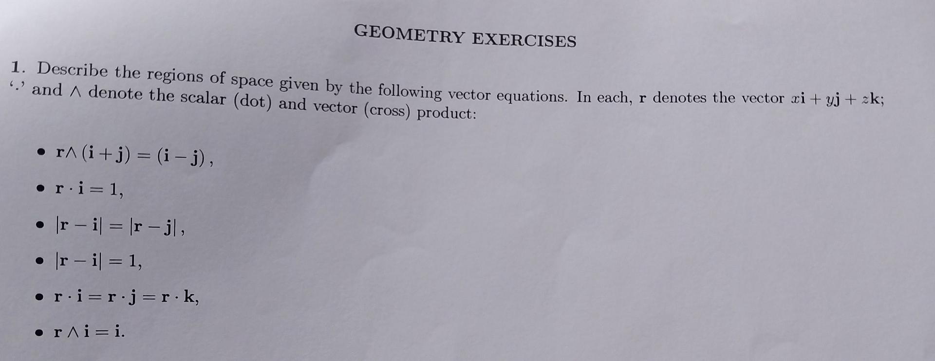 Solved 1. Describe the regions of space given by the | Chegg.com