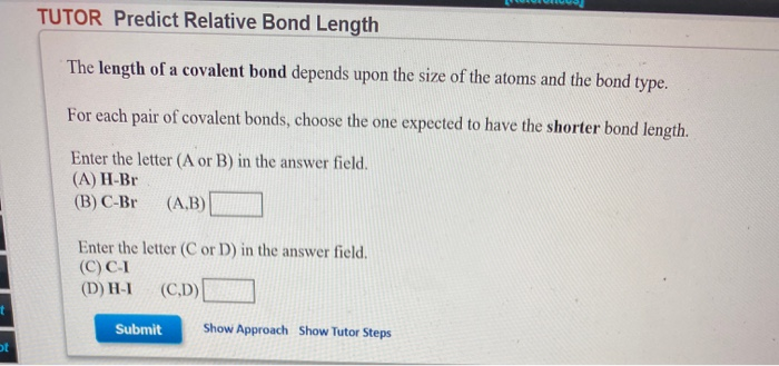 Solved TUTOR Predict Relative Bond Length The length of a | Chegg.com