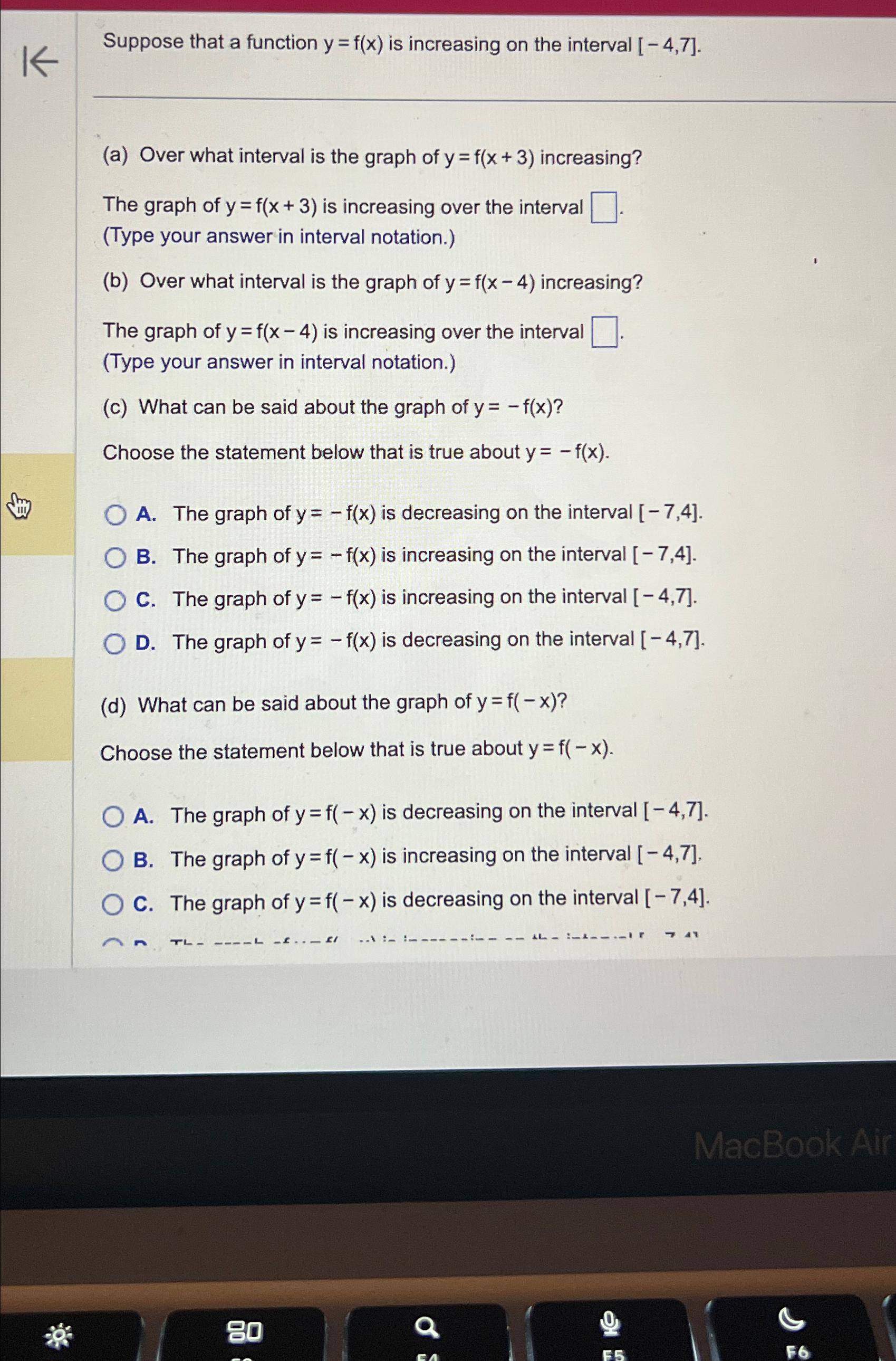Solved Suppose that a function y=f(x) ﻿is increasing on the | Chegg.com