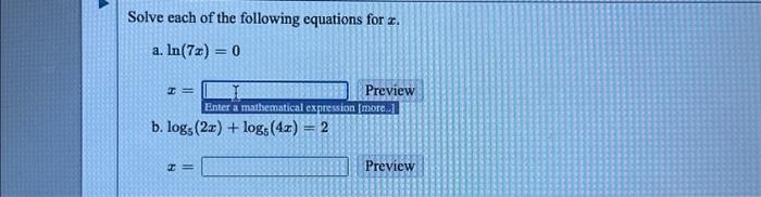 Solved Solve each of the following equations for a. a. ln | Chegg.com
