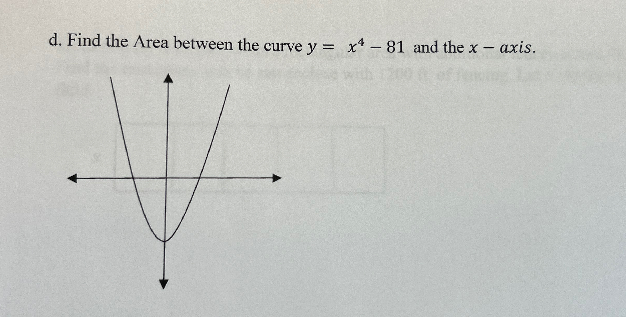Solved d. ﻿Find the Area between the curve y=x4-81 ﻿and the | Chegg.com