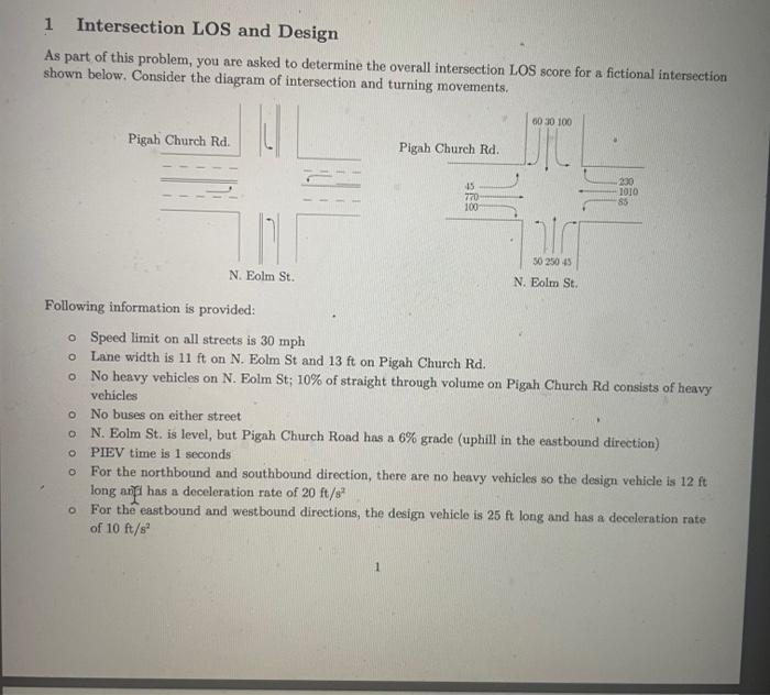 Solved 1 Intersection LOS and Design As part of this | Chegg.com