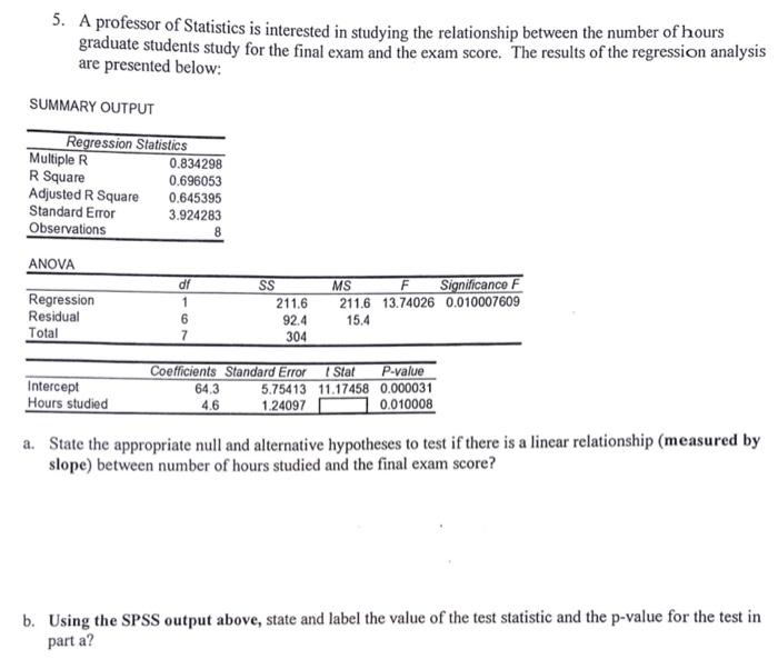 Solved 5. A professor of Statistics is interested in | Chegg.com
