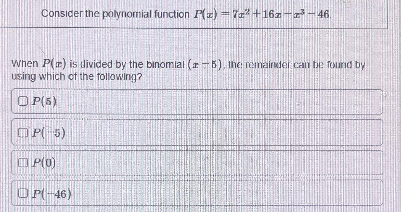 Solved Consider the polynomial function | Chegg.com