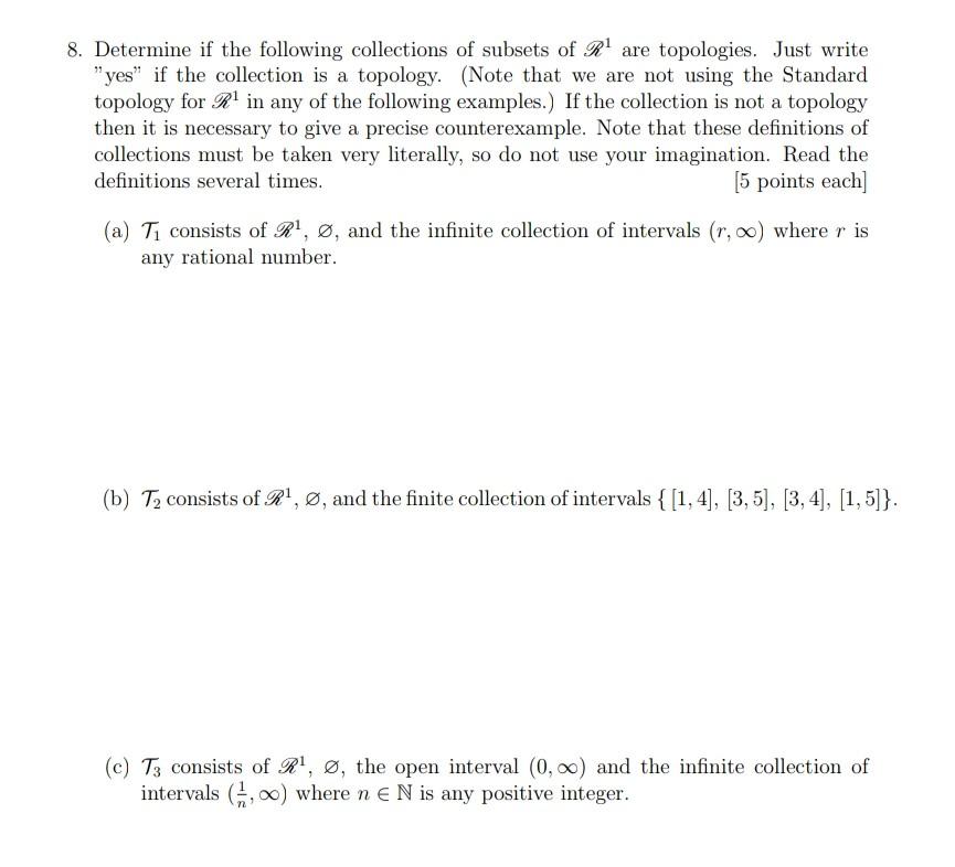 Solved 8. Determine if the following collections of subsets | Chegg.com