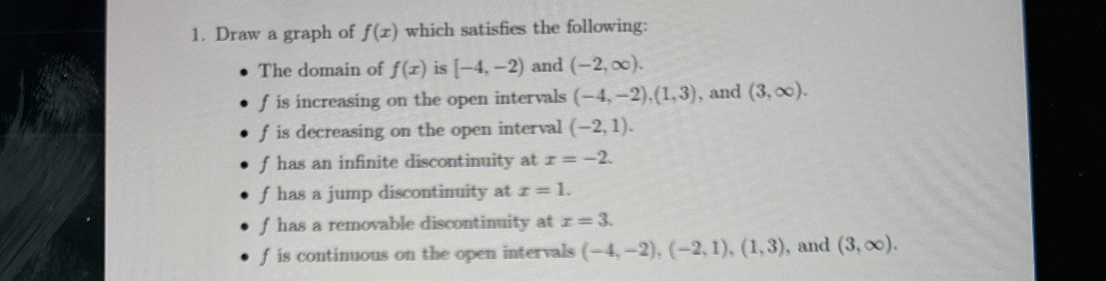 Solved Draw a graph of f(x) ﻿which satisfies the | Chegg.com