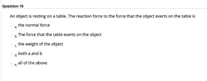 Solved Question 10 An object is resting on a table. The | Chegg.com