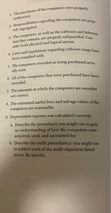 Solved 1. The purchases of the computers were properly | Chegg.com