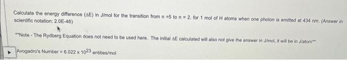 Solved Calculate the energy difference (ΔE ) in J/mol for | Chegg.com