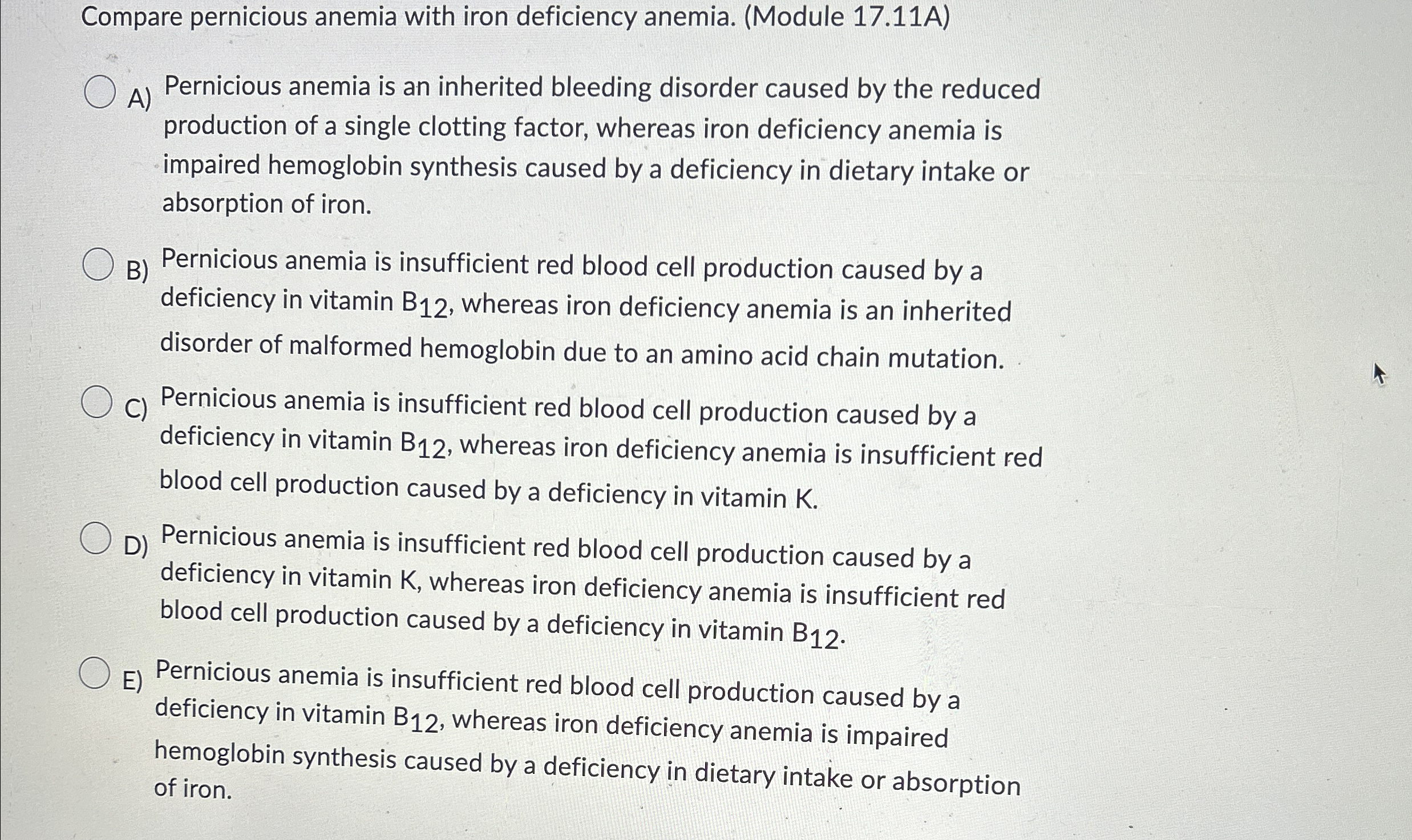Solved Compare Pernicious Anemia With Iron Deficiency 5386