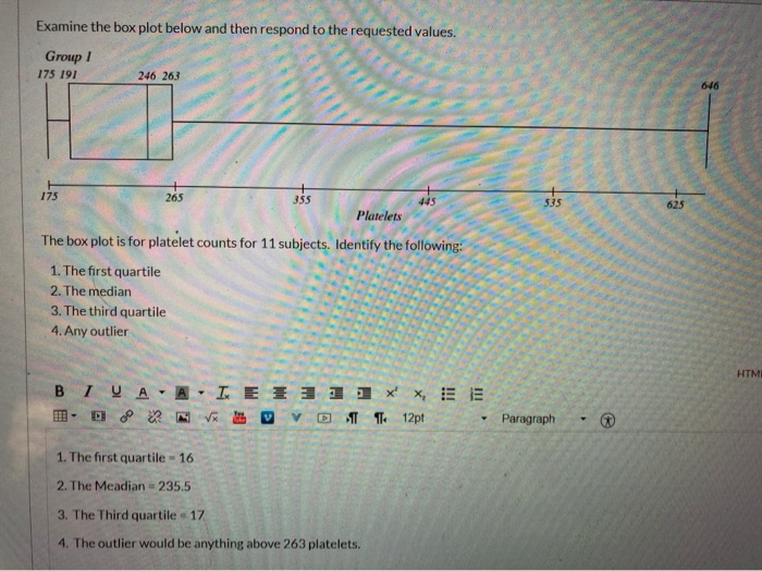 Solved Examine the box plot below and then respond to the | Chegg.com