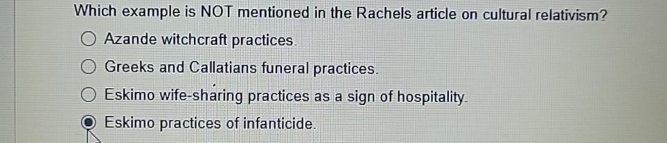 Solved Which example is NOT mentioned in the Rachels article | Chegg.com