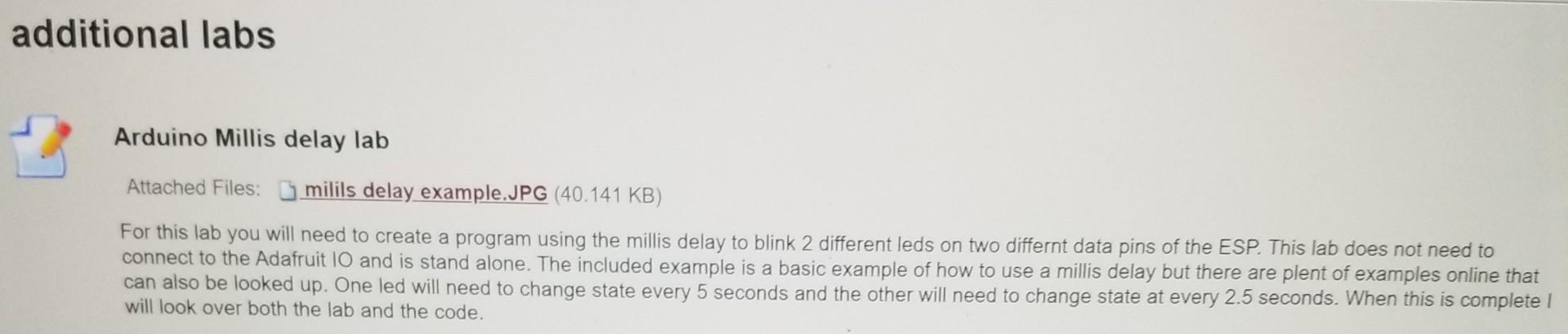 Solved additional labs Arduino Millis delay lab Attached | Chegg.com