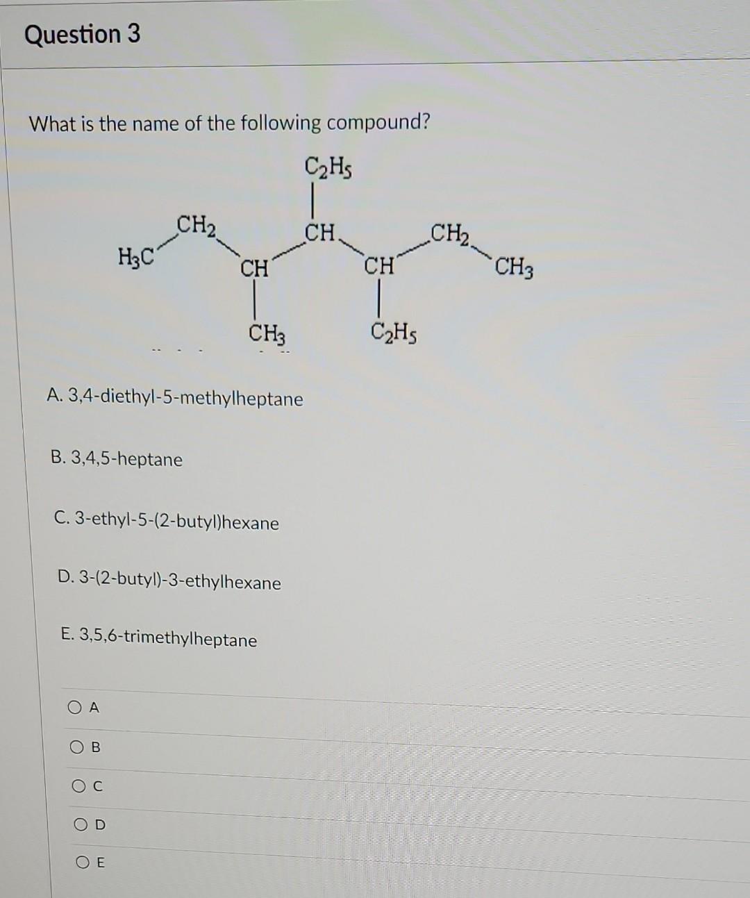 Solved Name the following compound. A) | Chegg.com