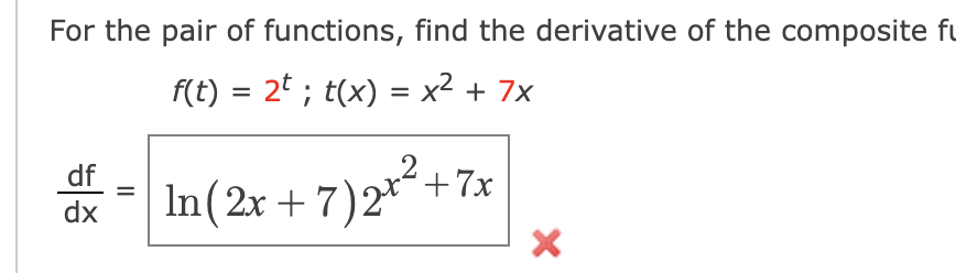 Solved For the pair of functions, find the derivative of the | Chegg.com