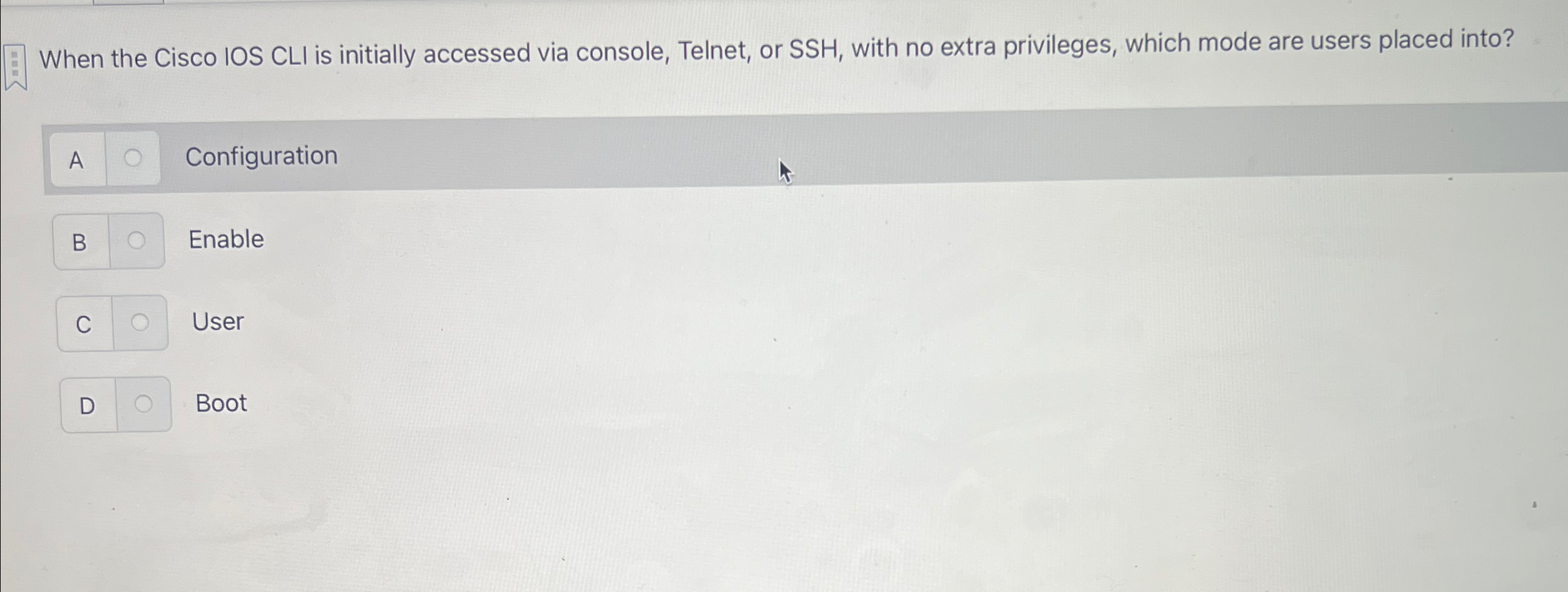 Solved When the Cisco IOS CLI is initially accessed via | Chegg.com