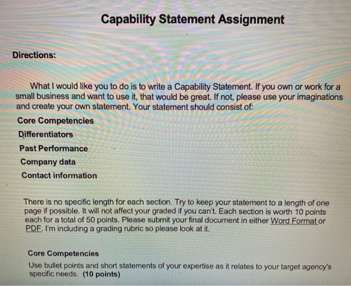 Capability Statement Assignment Directions: What I | Chegg.com