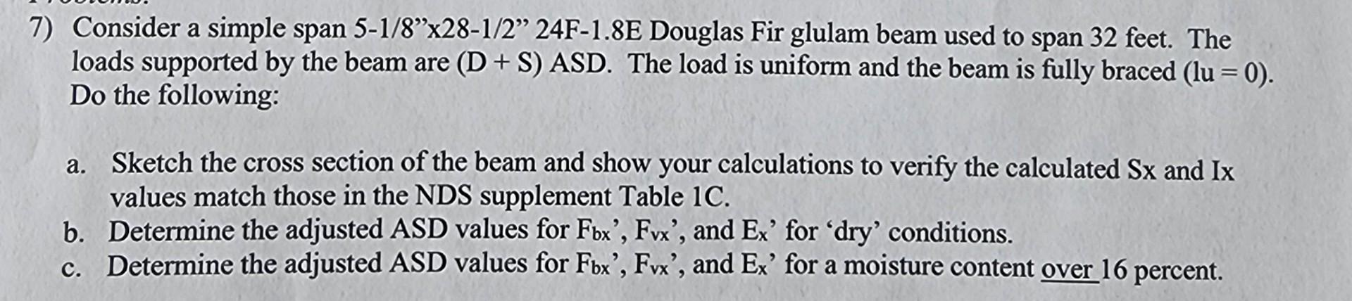 Solved Consider a simple span 5-1/8"x28-1/2" 24F-1.8E | Chegg.com