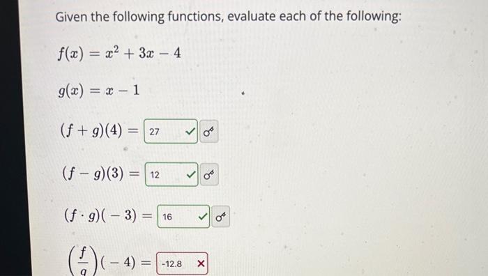 Solved Given the following functions, evaluate each of the | Chegg.com