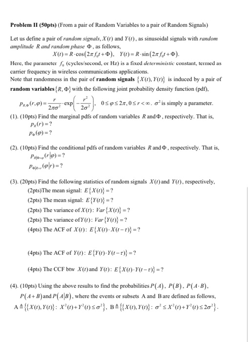 Solved Problem II (50pts) (From a pair of Random Variables | Chegg.com