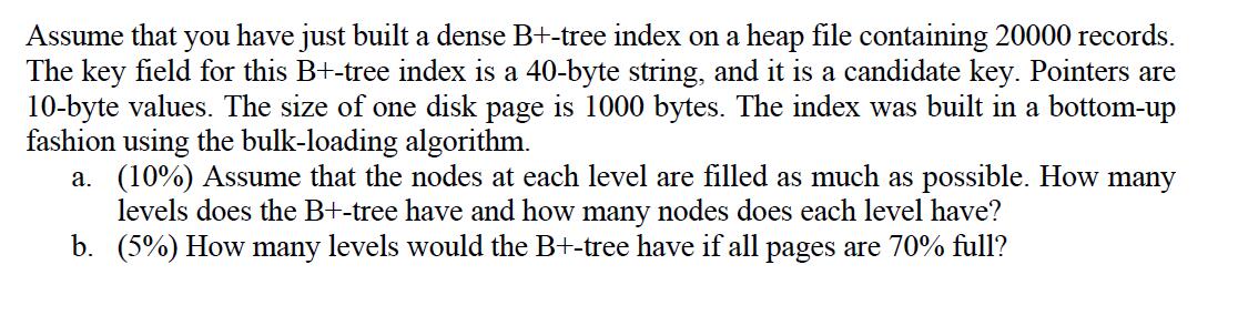 Solved Assume that you have just built a dense B+-tree index | Chegg.com