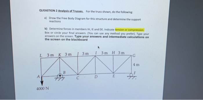 Solved QUEASTION 2 Analysis of Trusses. For the truss shown, | Chegg.com