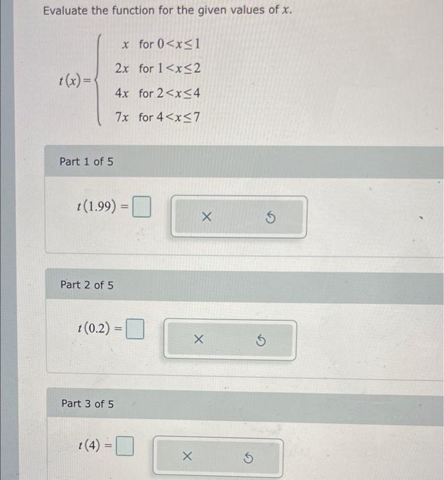 Solved Evaluate the function for the given values of x. x | Chegg.com