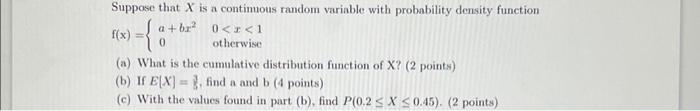 Solved Suppose that X is a contimuous random variable with | Chegg.com