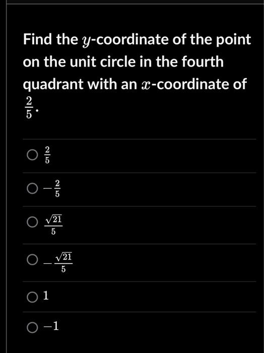 Solved Find the y-coordinate of the point on the unit circle | Chegg.com