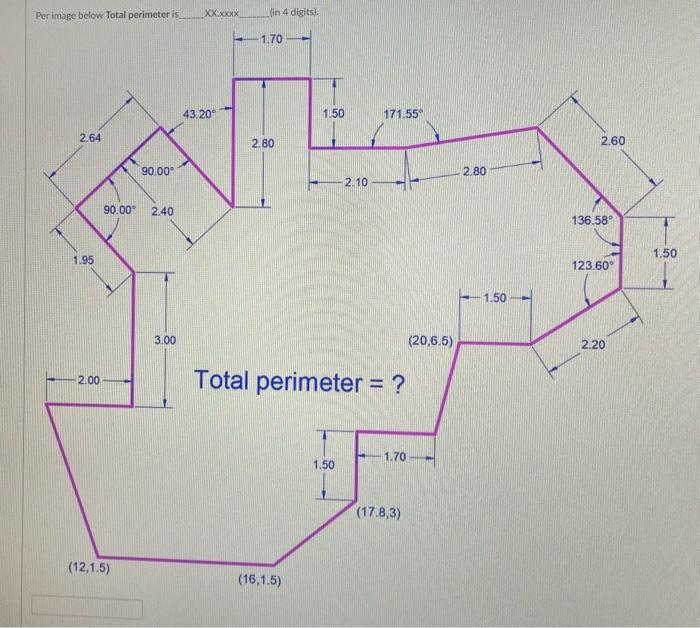 Solved Per image below Total perimeter is. , 0×x×x× (in 4 | Chegg.com