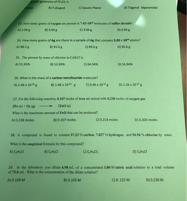 Solved ecular geometry of PF3Cl2 is eesaw B) T-shaped C) | Chegg.com