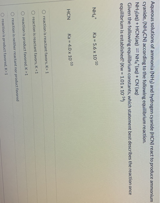 Solved Aqueous solutions of ammonia (NH3) and hydrogen | Chegg.com
