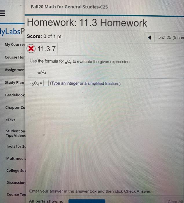 Solved Fall20 Math for General Studies-C25 Homework: 11.3 | Chegg.com