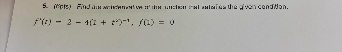 Solved (6pts) ﻿Find the antiderivative of the function that | Chegg.com