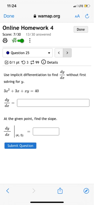 Solved 11:24 LTE Done wamap.org ААС Done Online Homework 4 | Chegg.com