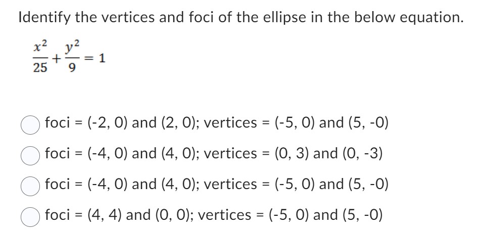 Solved Identify the vertices and foci of the ellipse in the | Chegg.com